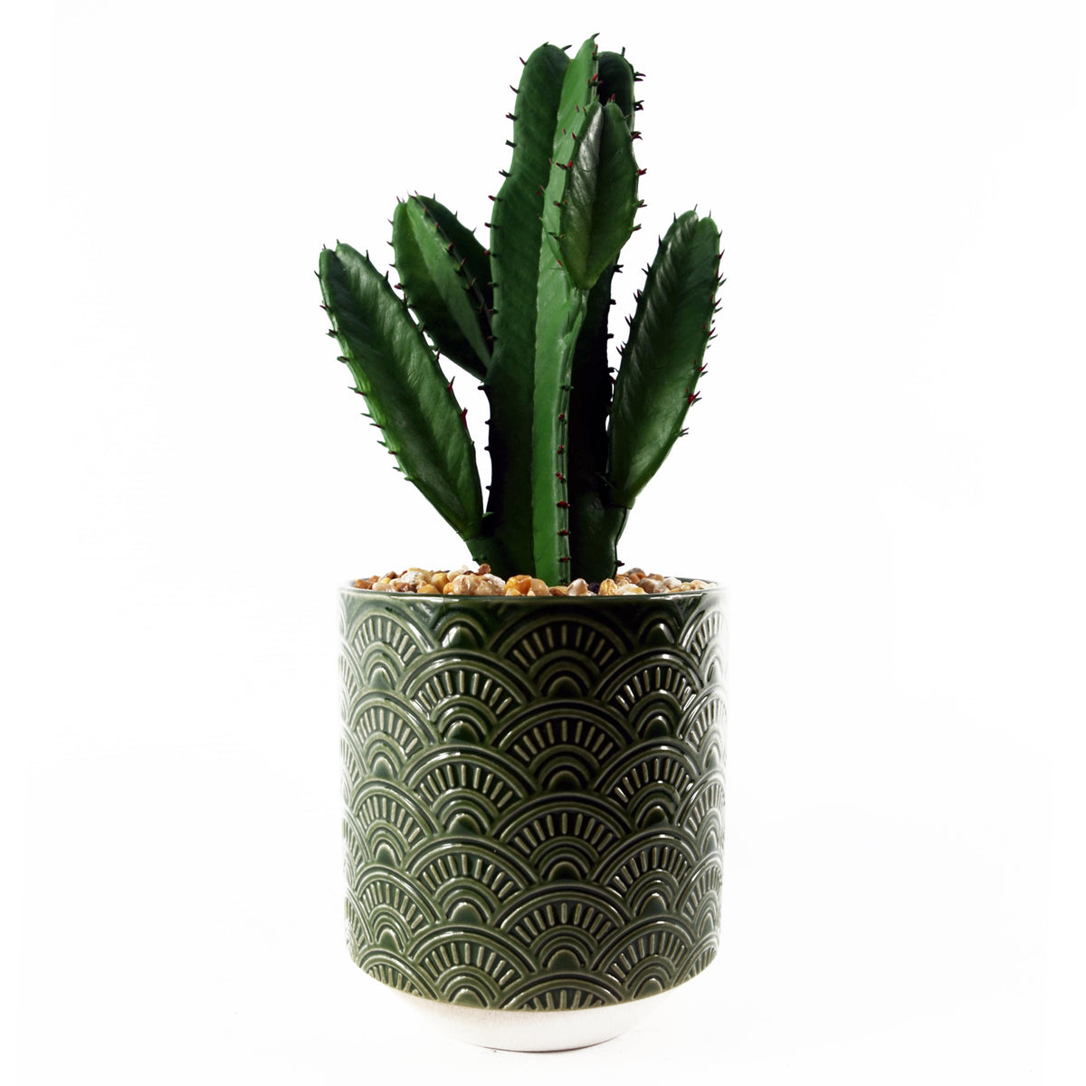 23cm Artificial Cactus with Green Ceramic Planter – Woven Wood