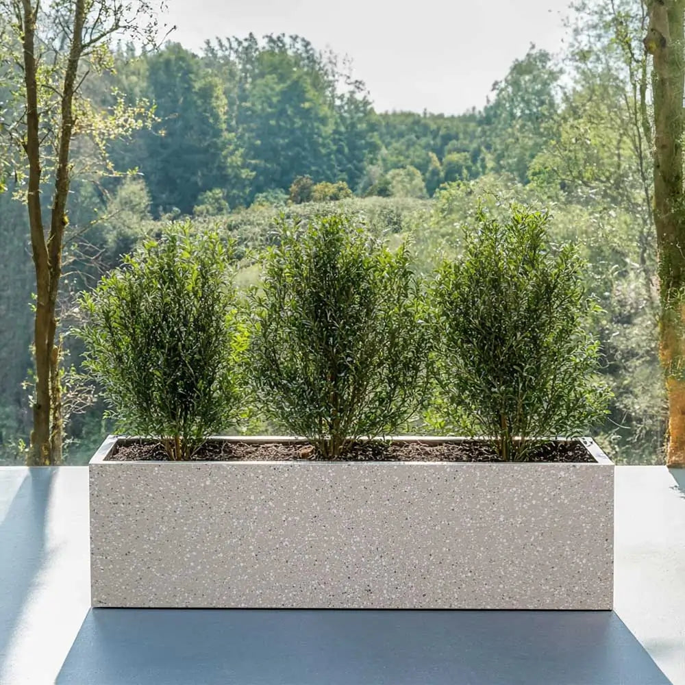 Zinc Galvanised Stone Effect Trough Planter – Woven Wood