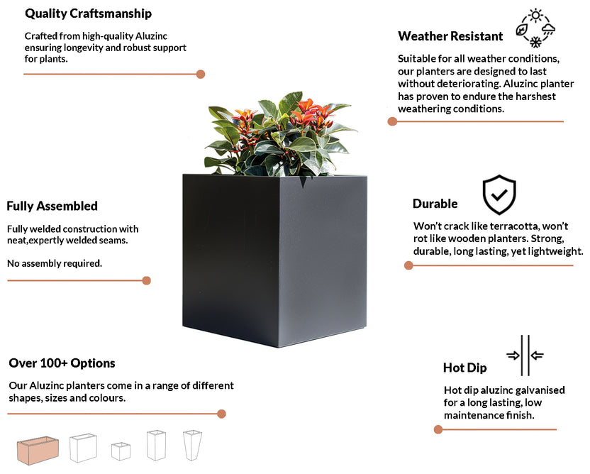 70cm Zinc Silver & Black Textured Trough Planter – Woven Wood