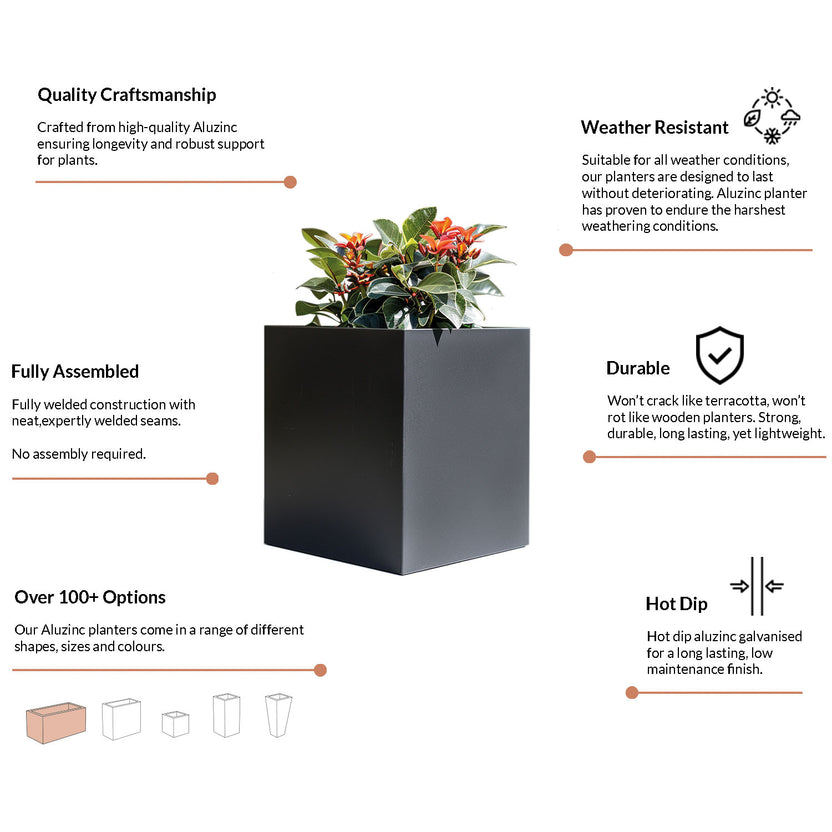 70cm Zinc Silver & Black Textured Trough Planter – Woven Wood