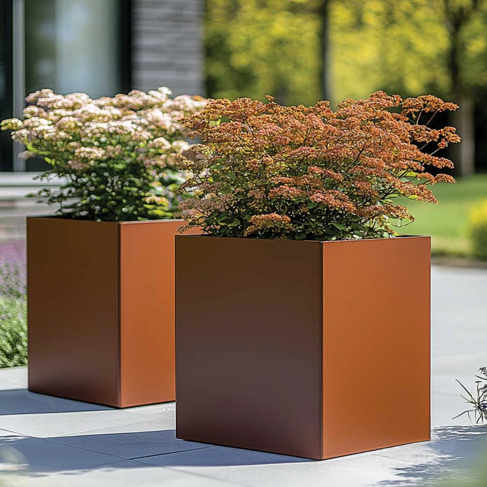 30cm Zinc Galvanised Copper Square Planter – Woven Wood