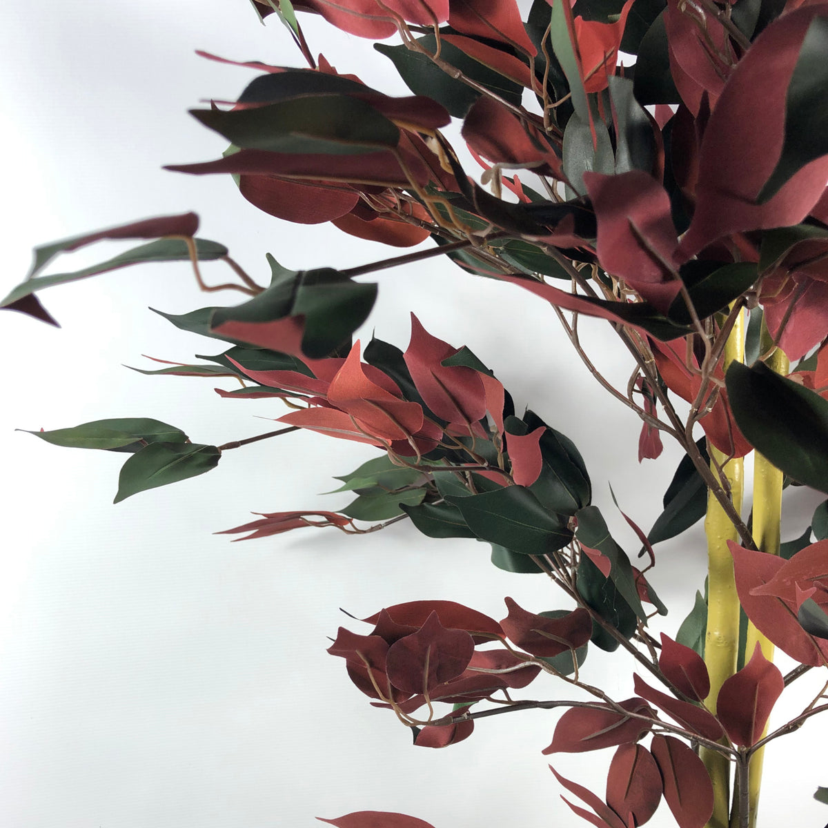 120cm (4ft) Artificial Red Ficus Tree With Gold Metal Planter – Woven Wood