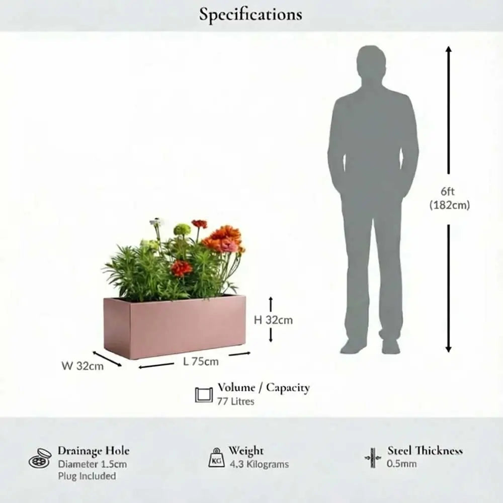 75cm Zinc Galvanised Rose Gold Finish Trough Planter – Woven Wood