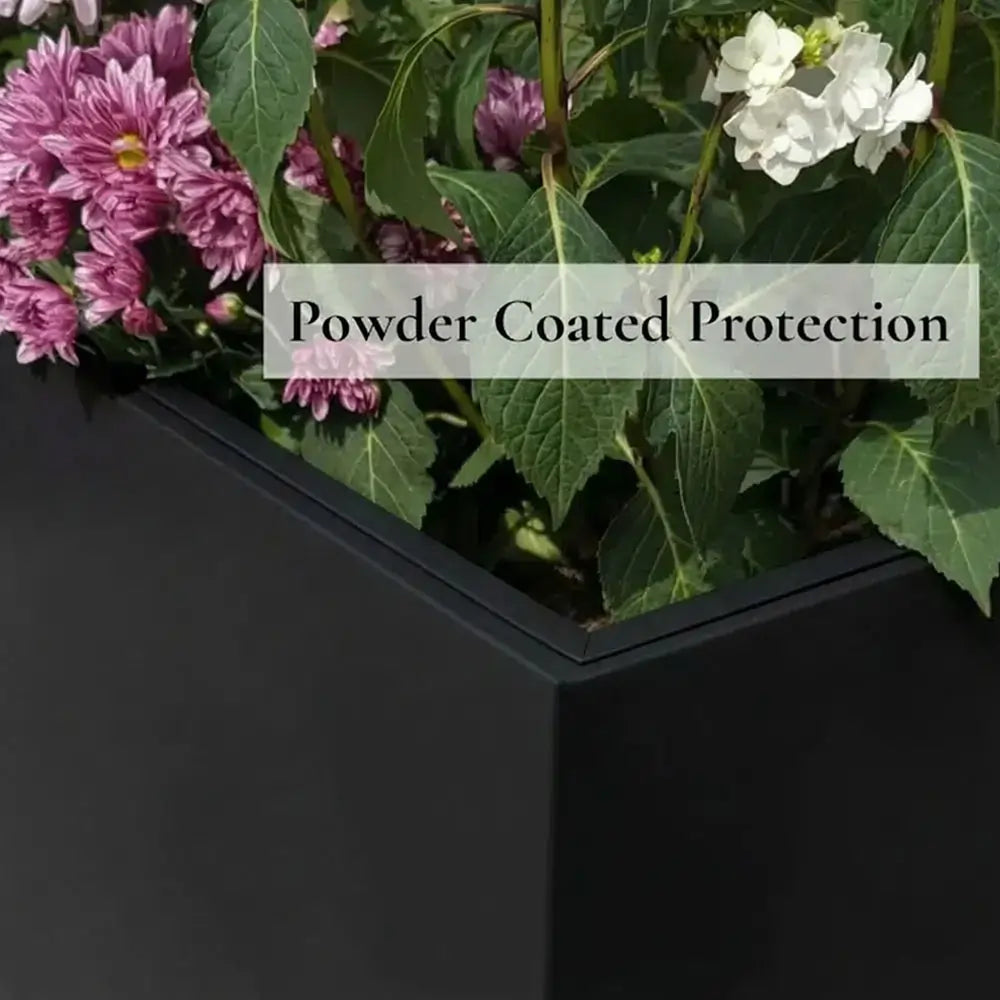 90cm Long Zinc Galvanised Matte Black 60cm Tall Trough Planter – Woven Wood