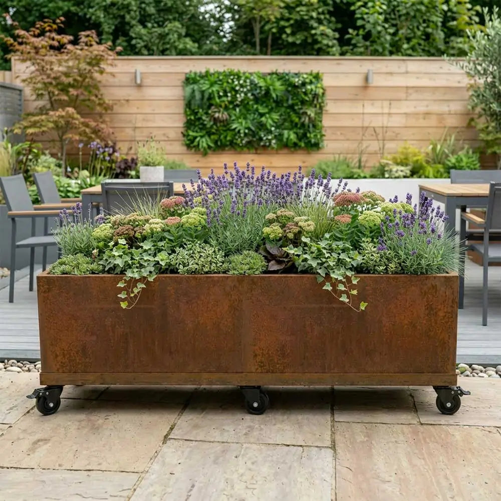 Corten Steel Wheel base for 2m Trough Planter 200cm(L) x 50cm(H) x 50c ...