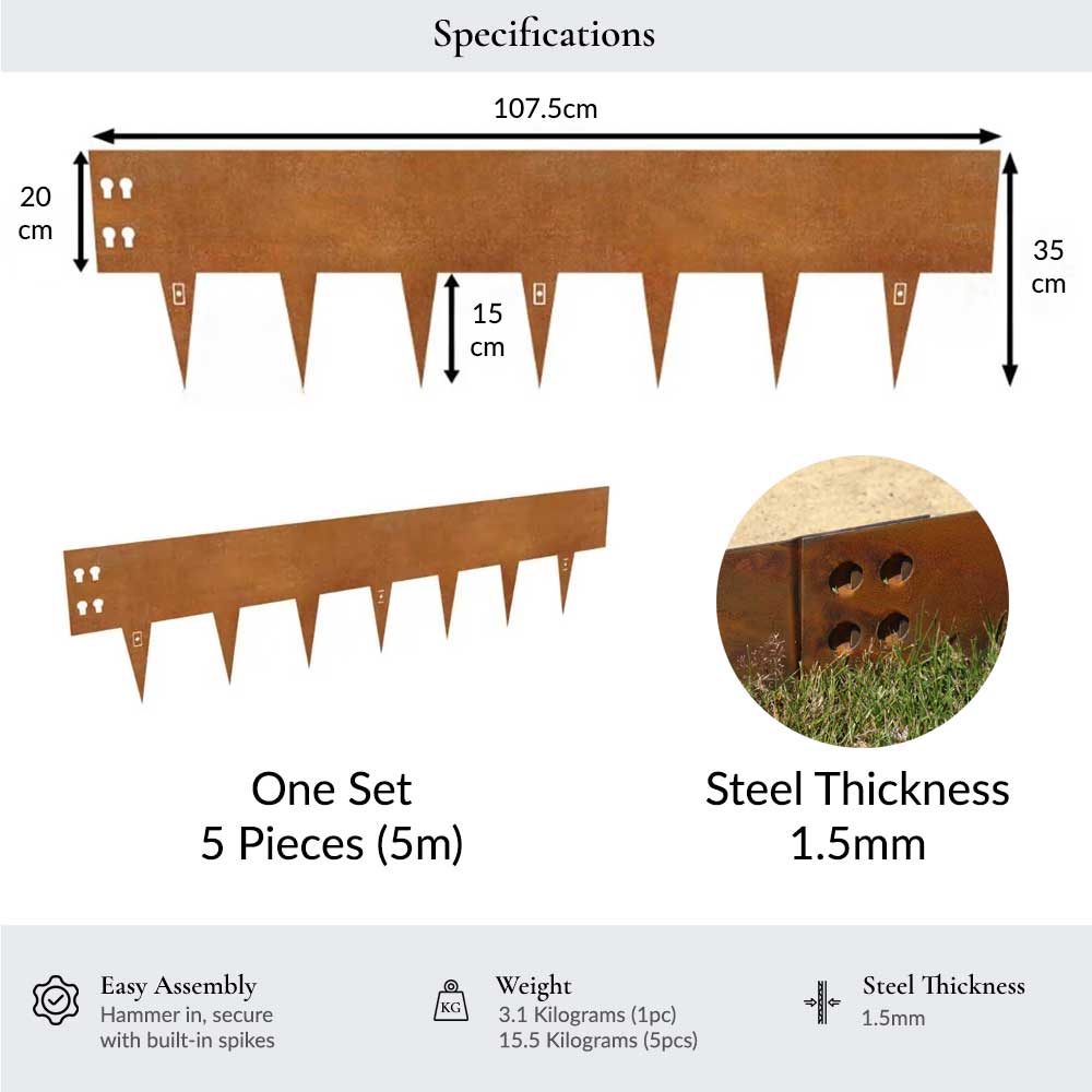 100cm Corten Steel Lawn Edging 20cm High - Pre-Rusted by Terra Edge ...