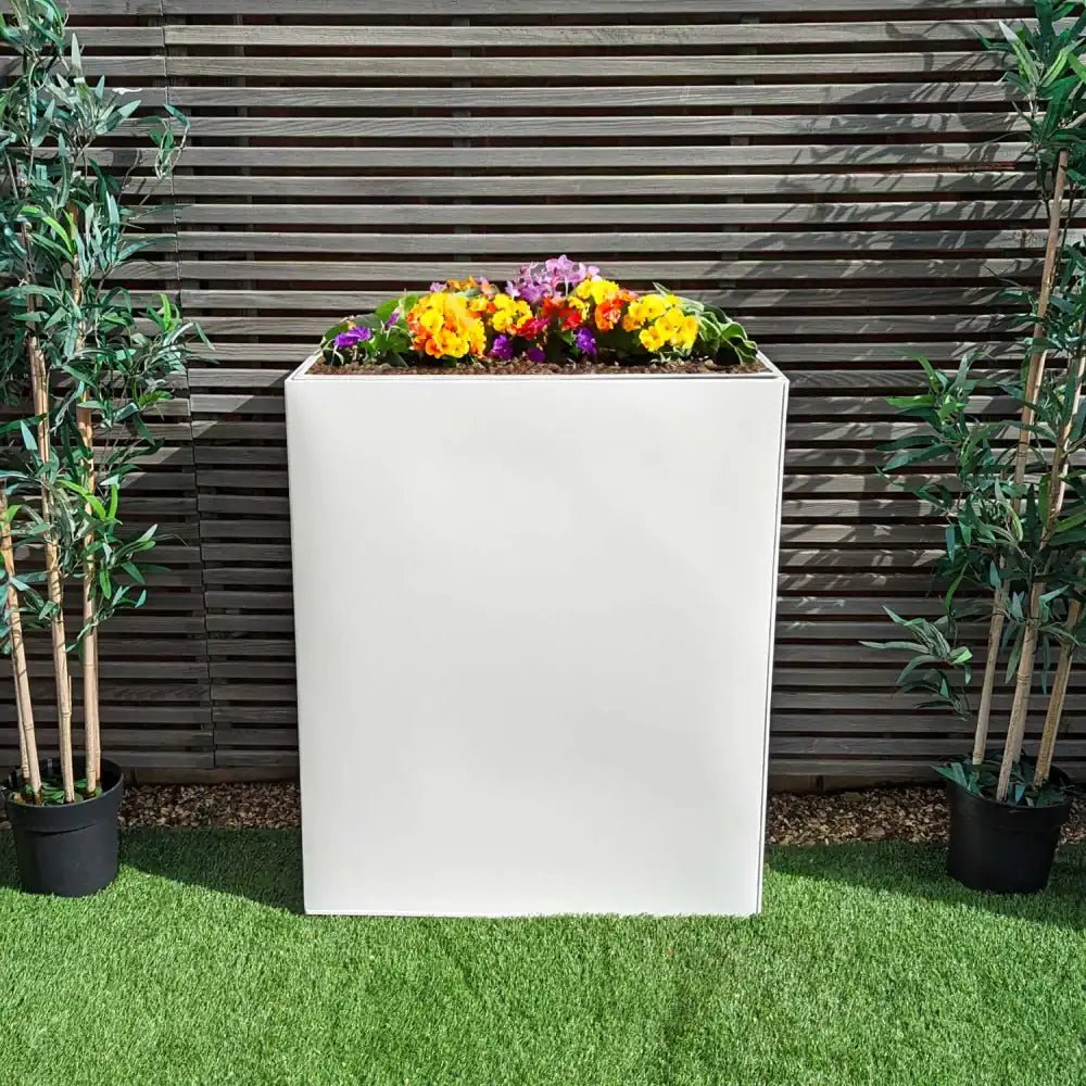 75cm Long Zinc Galvanised Matte White 90cm Tall Trough Planter – Woven Wood