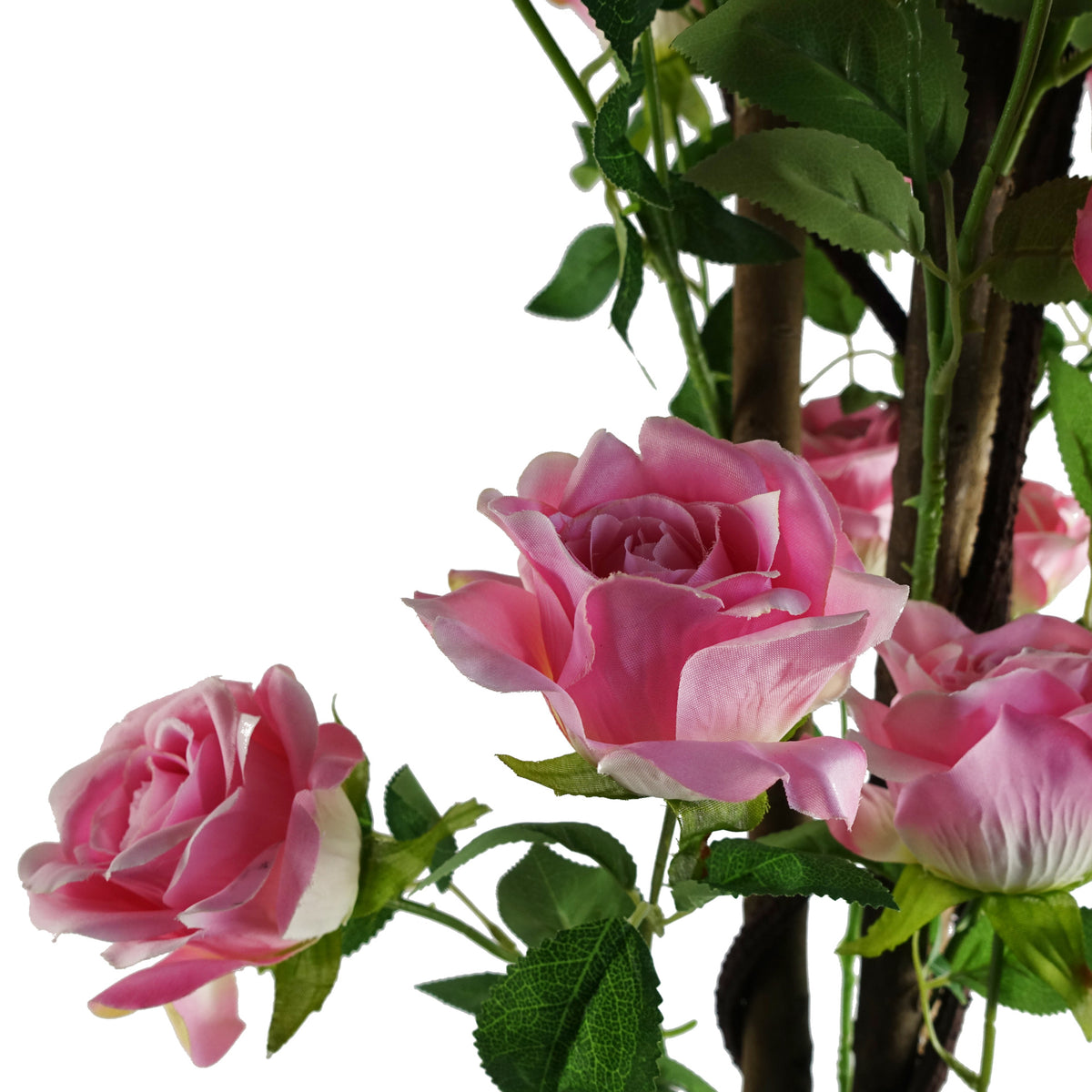 105cm Artificial Pink Rose Tree – Woven Wood