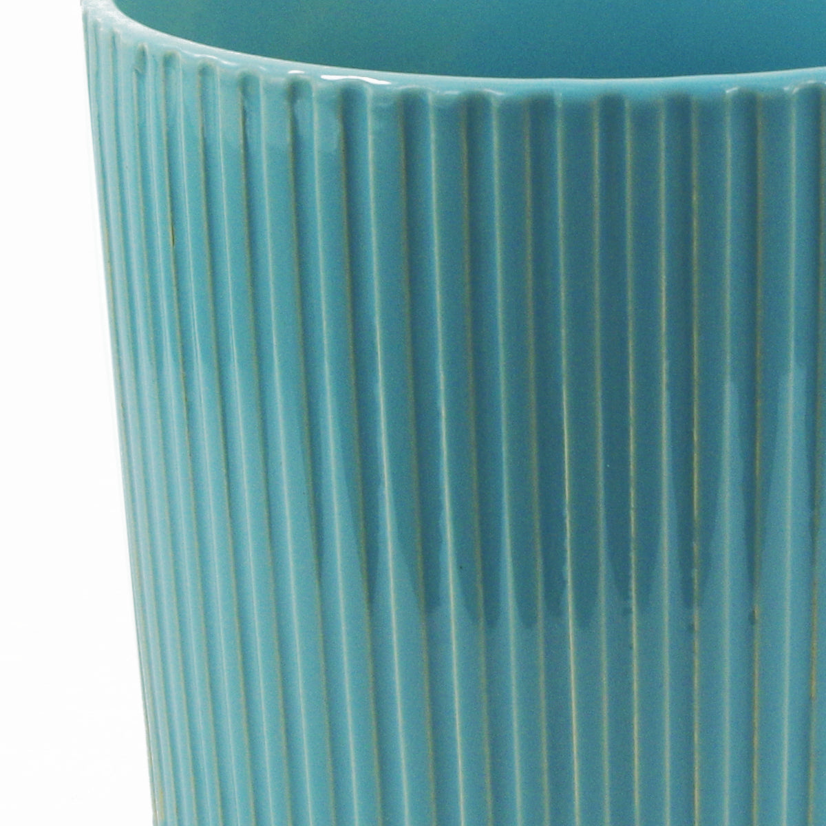 Turquoise Blue Ribbed Ceramic Plant Pot 16 x 16 x 15cm – Woven Wood