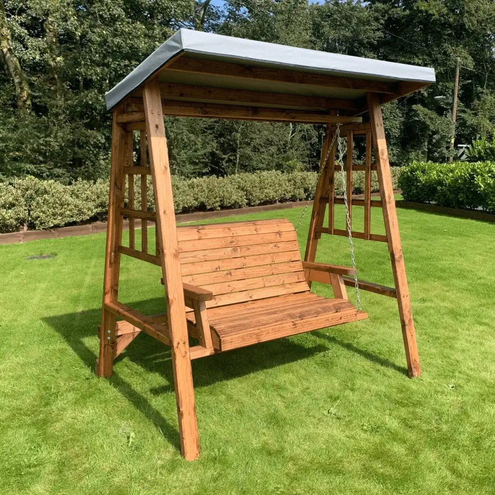 Charles Taylor Two Seat Swing with Grey Roof Cover – Woven Wood