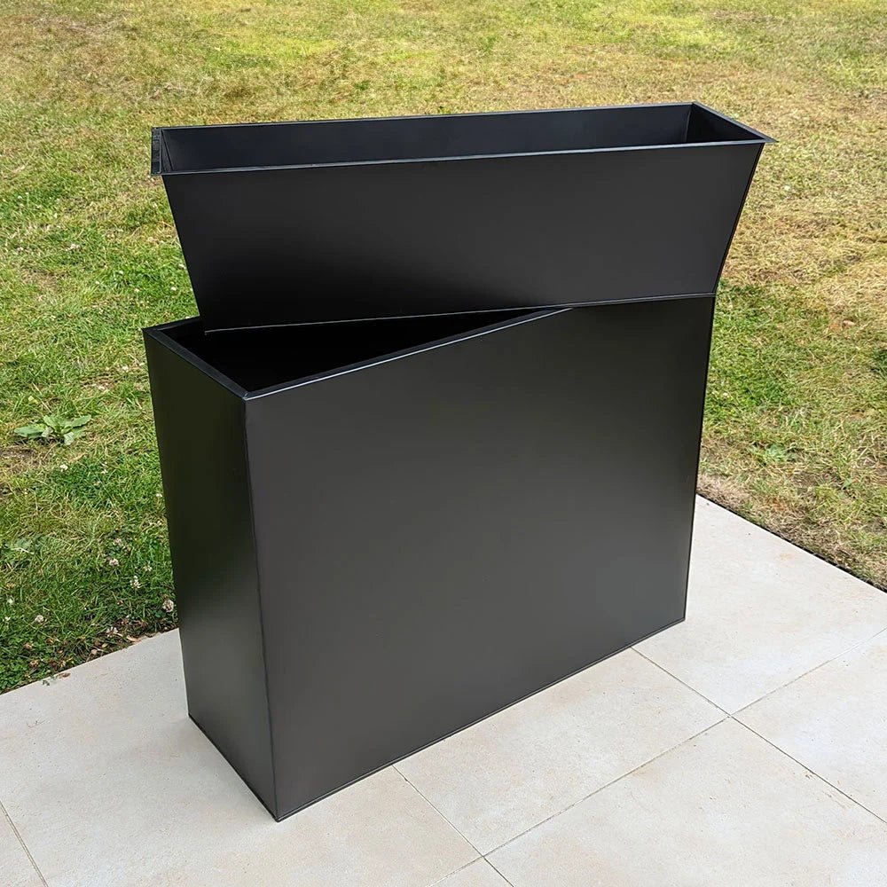 100cm Long Zinc Matte Black 80cm Tall Trough Planter – Woven Wood