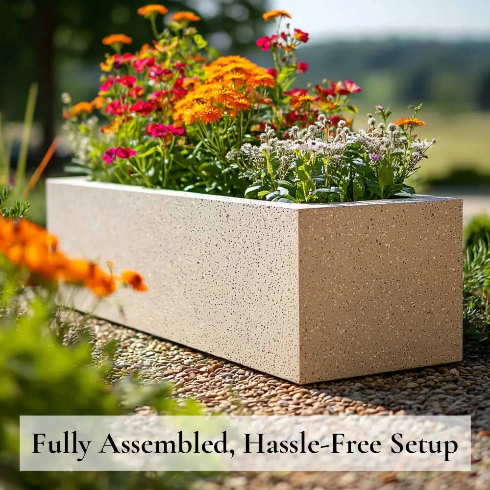 Zinc Galvanised Stone Effect Trough Planter – Woven Wood