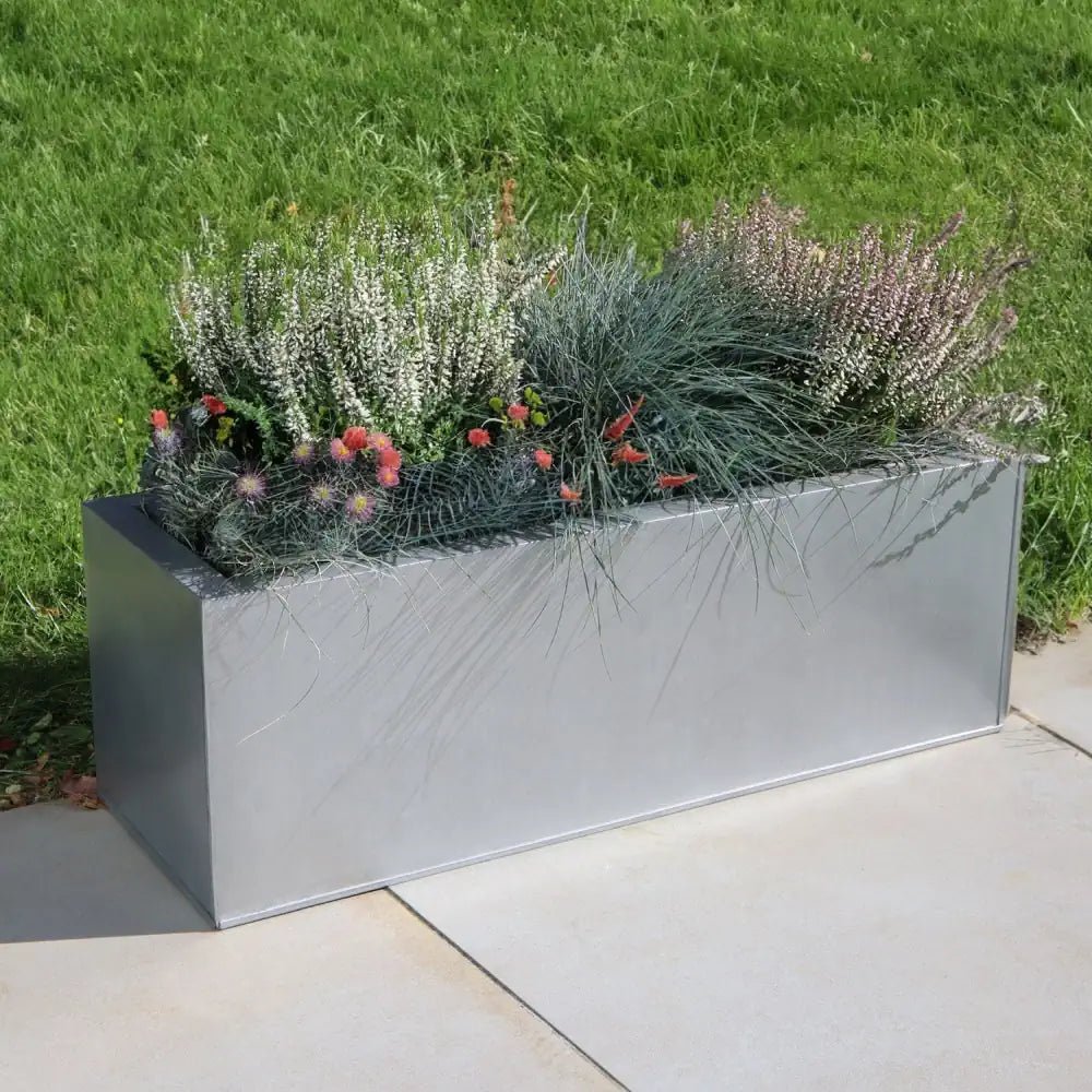 70cm Zinc Galvanised Silver Trough Planter – Woven Wood