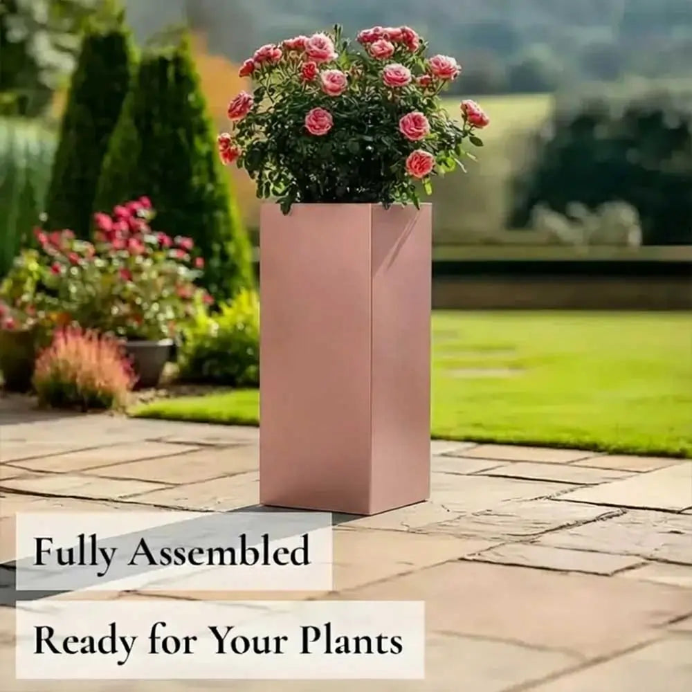 100cm Zinc Galvanised Brushed Rose Gold Finish Tall Square Planter ...
