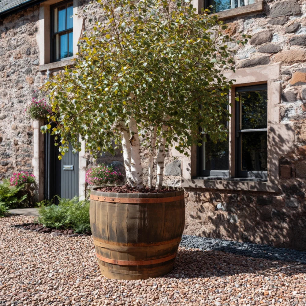 90cm Giant Rustic 3/4 Barrel Oak Tree Planter – Woven Wood