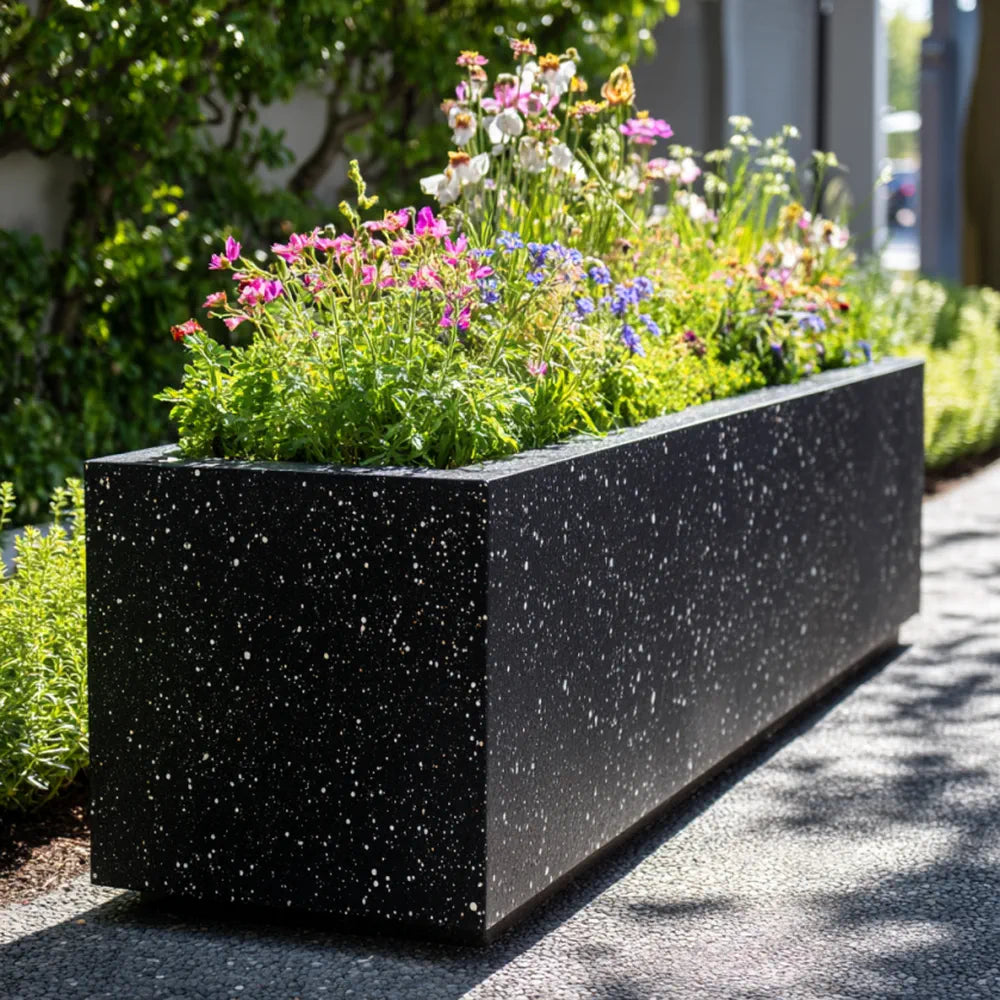 120cm Zinc Galvanised Blackstone Effect Trough Planter – Woven Wood