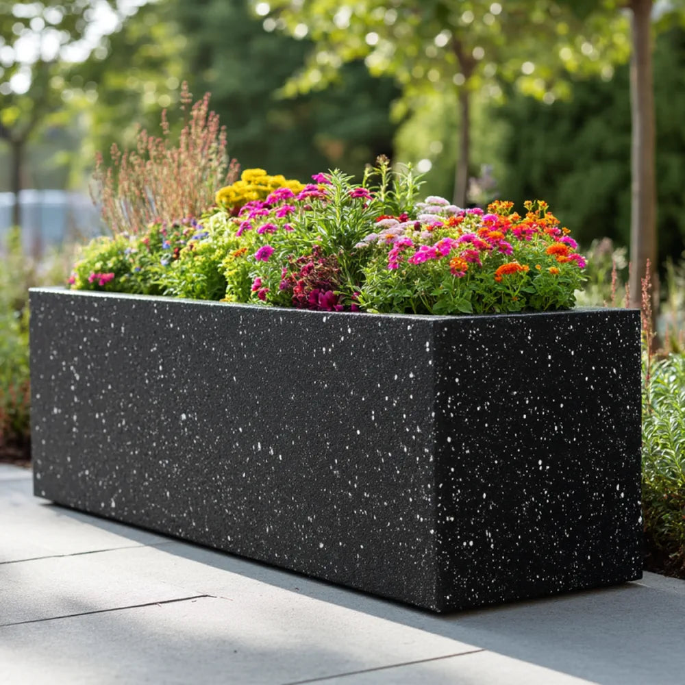 75cm Zinc Galvanised Blackstone Effect Trough Planter – Woven Wood