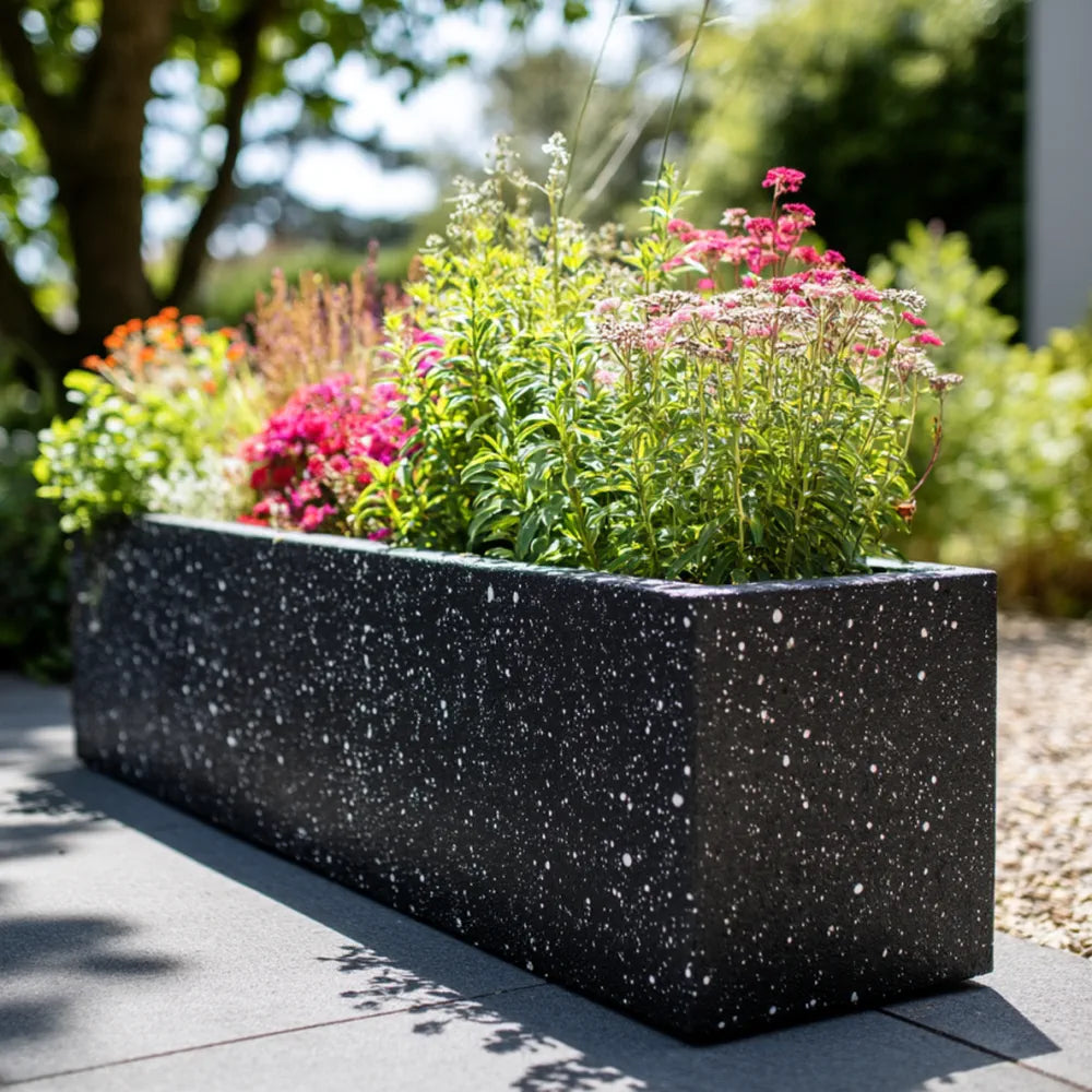 75cm Zinc Galvanised Blackstone Effect Trough Planter – Woven Wood