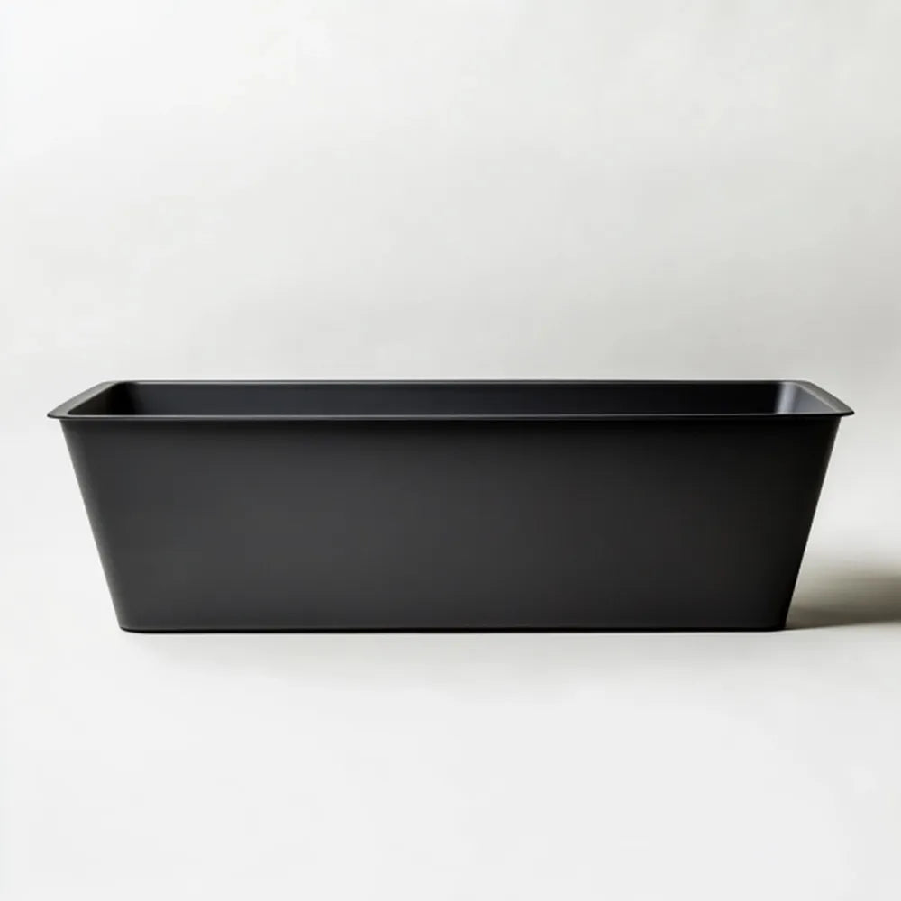 100cm Long Zinc Galvanised Matte Black Tapered Trough Planter – Woven Wood