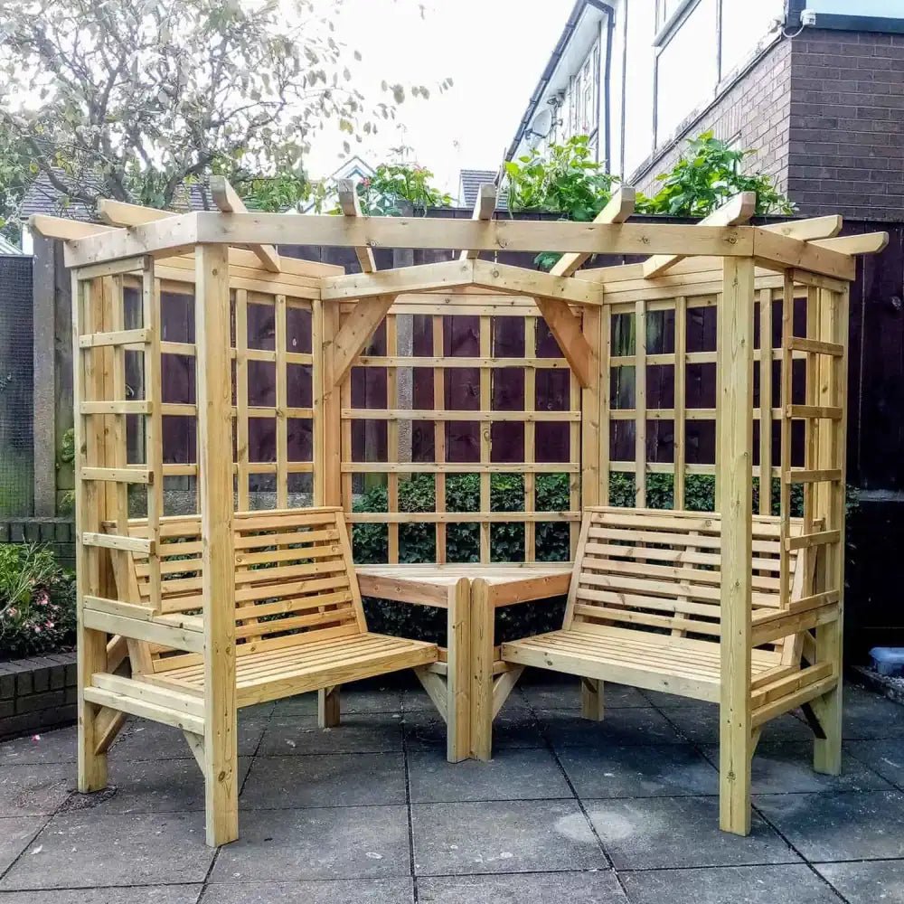 Four Seater Clementine Corner Arbour – Woven Wood