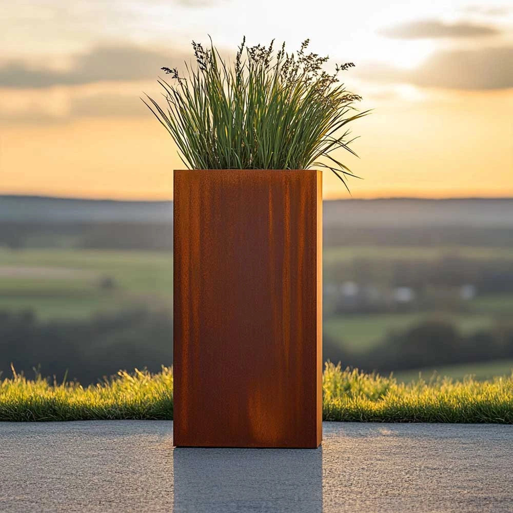 75cm Corten Steel Tall Square Planter - Pre-Rusted with Insert – Woven Wood
