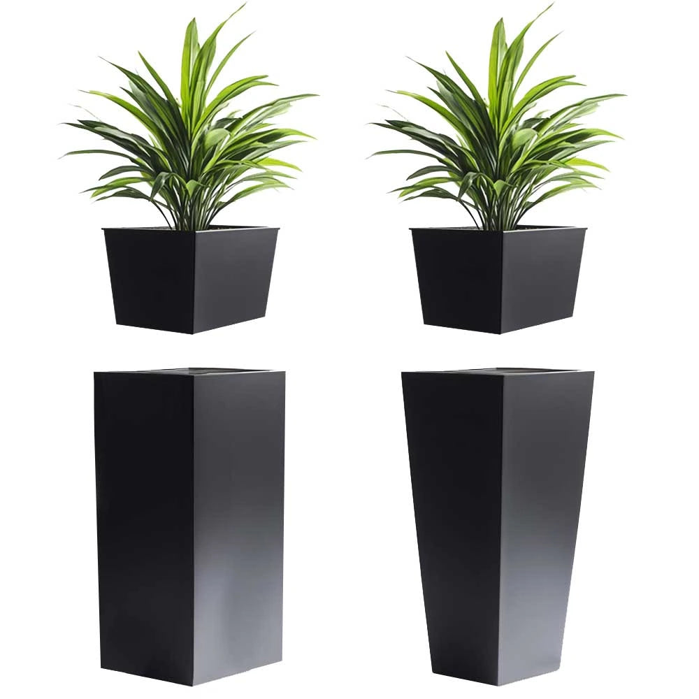40cm Zinc Planter Square Insert in Matte Black – Woven Wood