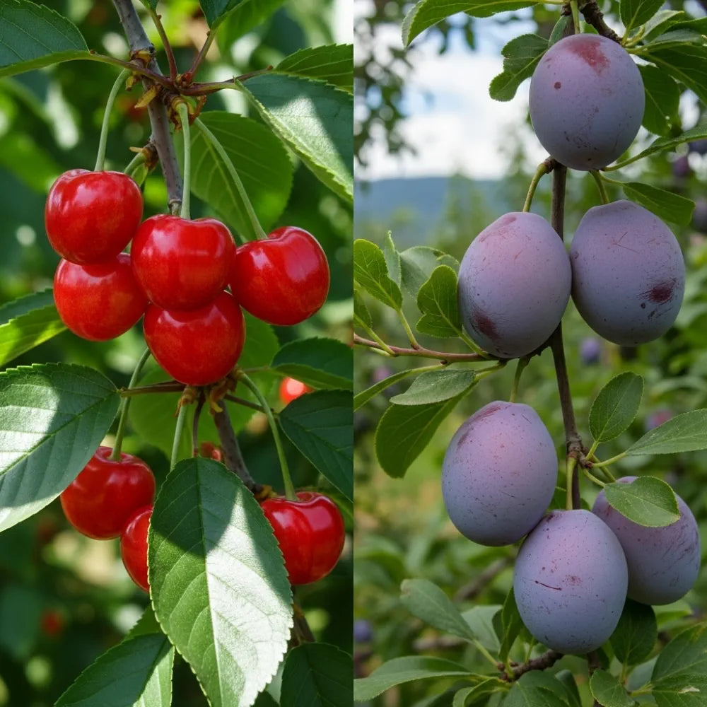 Cordon Cherry and Plum Trees | Perfect Partners | 2 x 9L Trees – Woven Wood