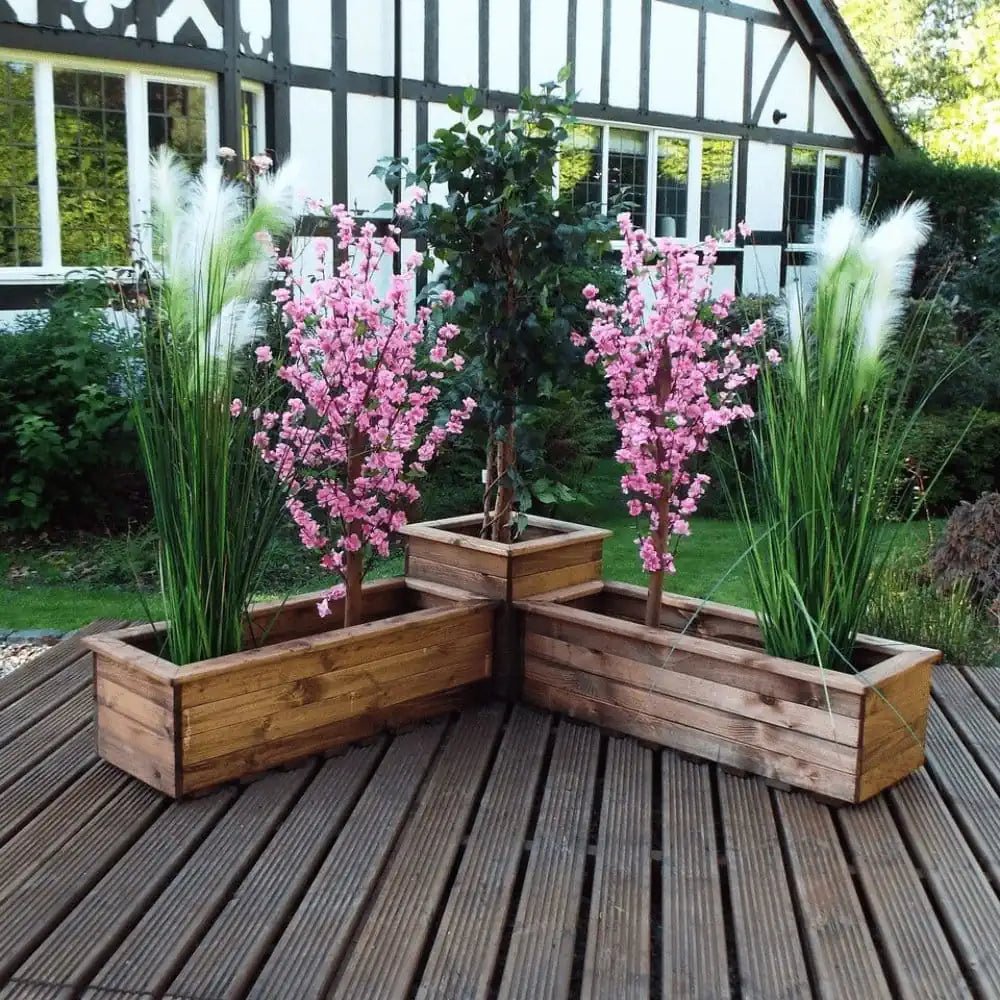 Redwood Corner Trough Wooden Planter Set – Woven Wood