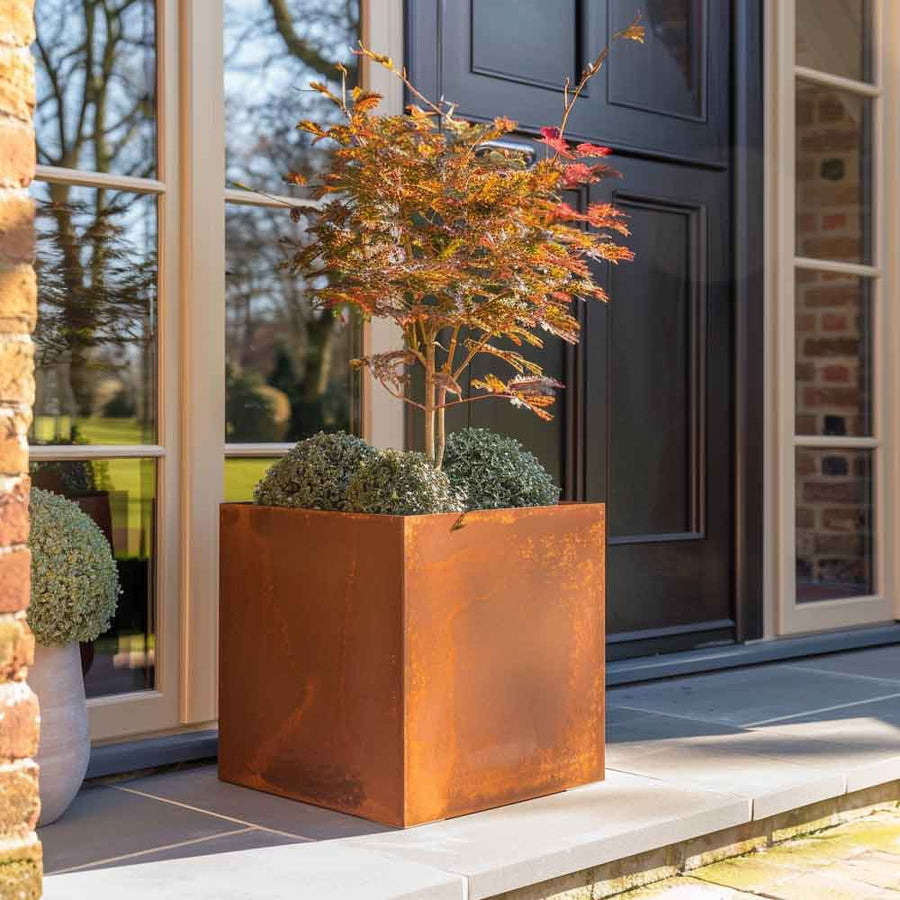 Corten Steel Planters – Woven Wood