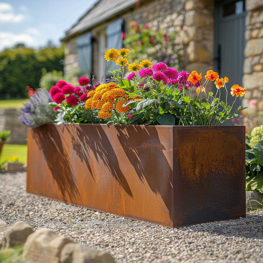 75cm Corten Steel Straight Edge Trough Planter - Pre-Rusted – Woven Wood