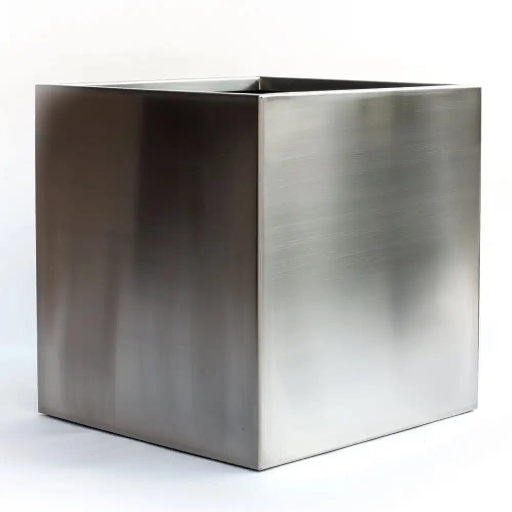 60cm Zinc Galvanised Silver Square Garden Planter – Woven Wood