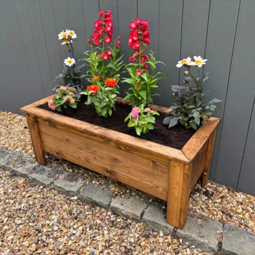 1.1m Raised Redwood Extra Large Wooden Trough Planter – Woven Wood