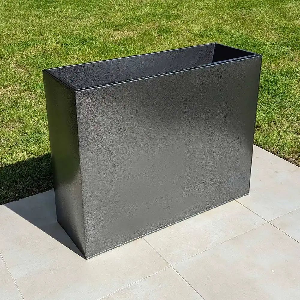 90cm Long Zinc Galvanised Silver & Black Textured 60cm Tall Trough Pla ...