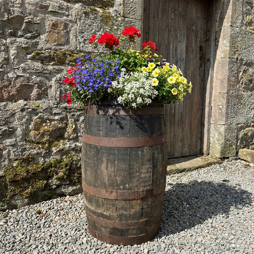 45cm Rustic Full Oak Barrel Planter – Woven Wood