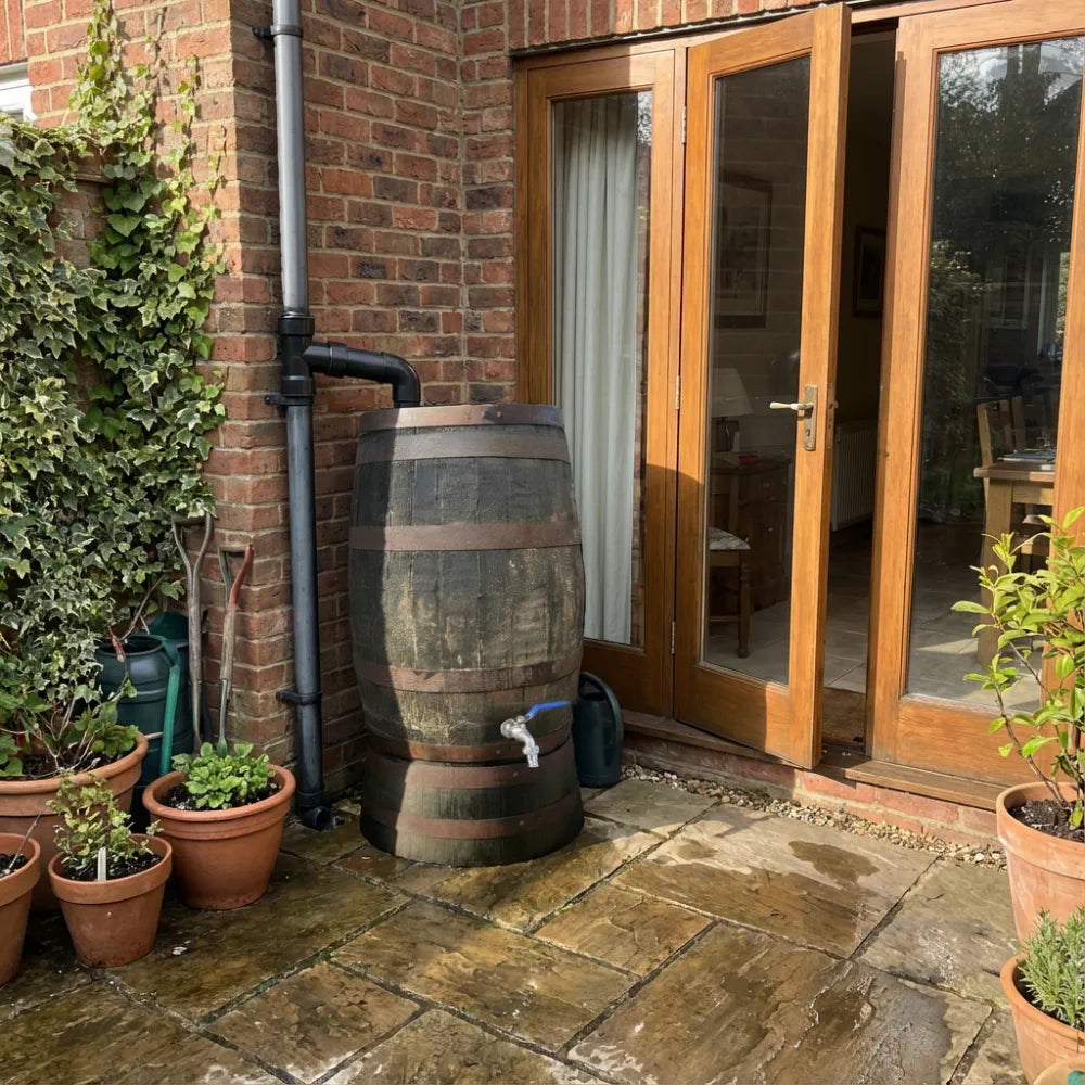 100L Slimline Rustic Oak Barrel Water Butt – Woven Wood