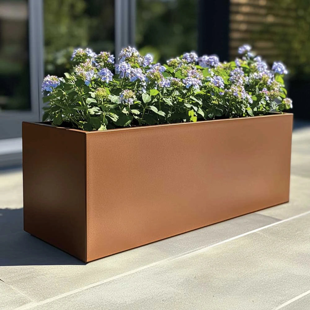 100cm Zinc Galvanised Copper Trough Planter – Woven Wood