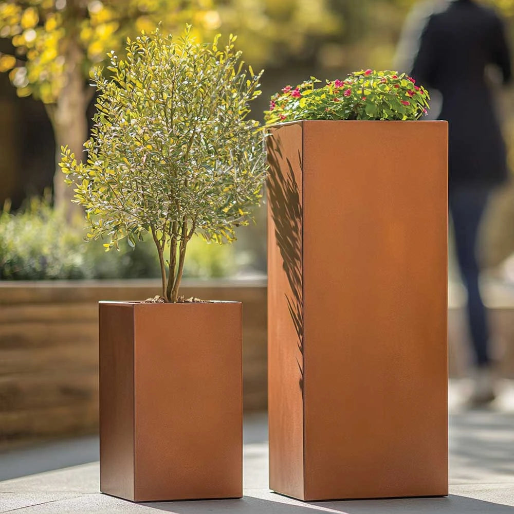 50cm Zinc Galvanised Copper Tall Square Planter – Woven Wood