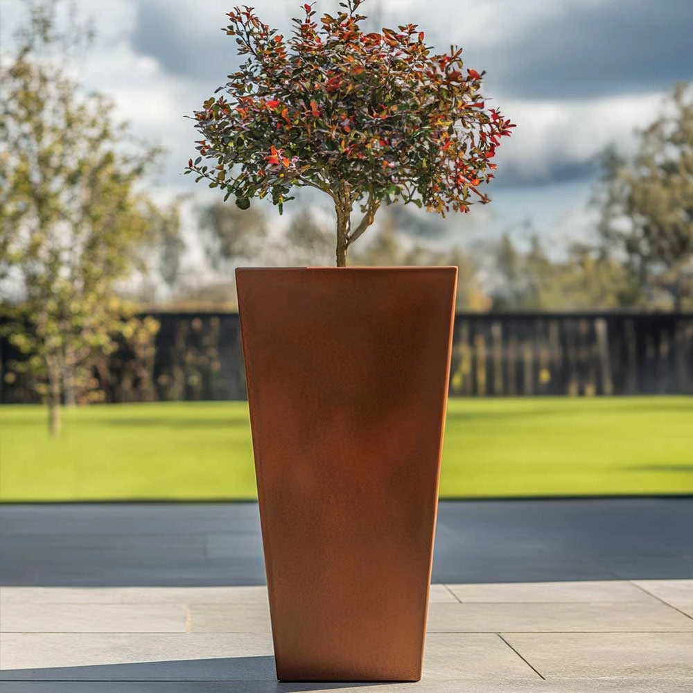 70cm Zinc Galvanised Copper Tapered Square Planter – Woven Wood
