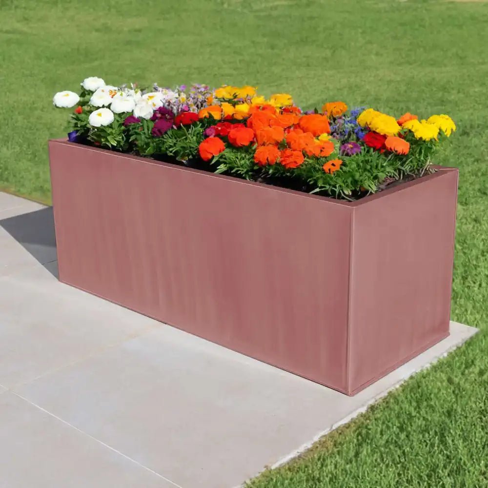 100cm Zinc Galvanised Rose Gold Trough Planter – Woven Wood