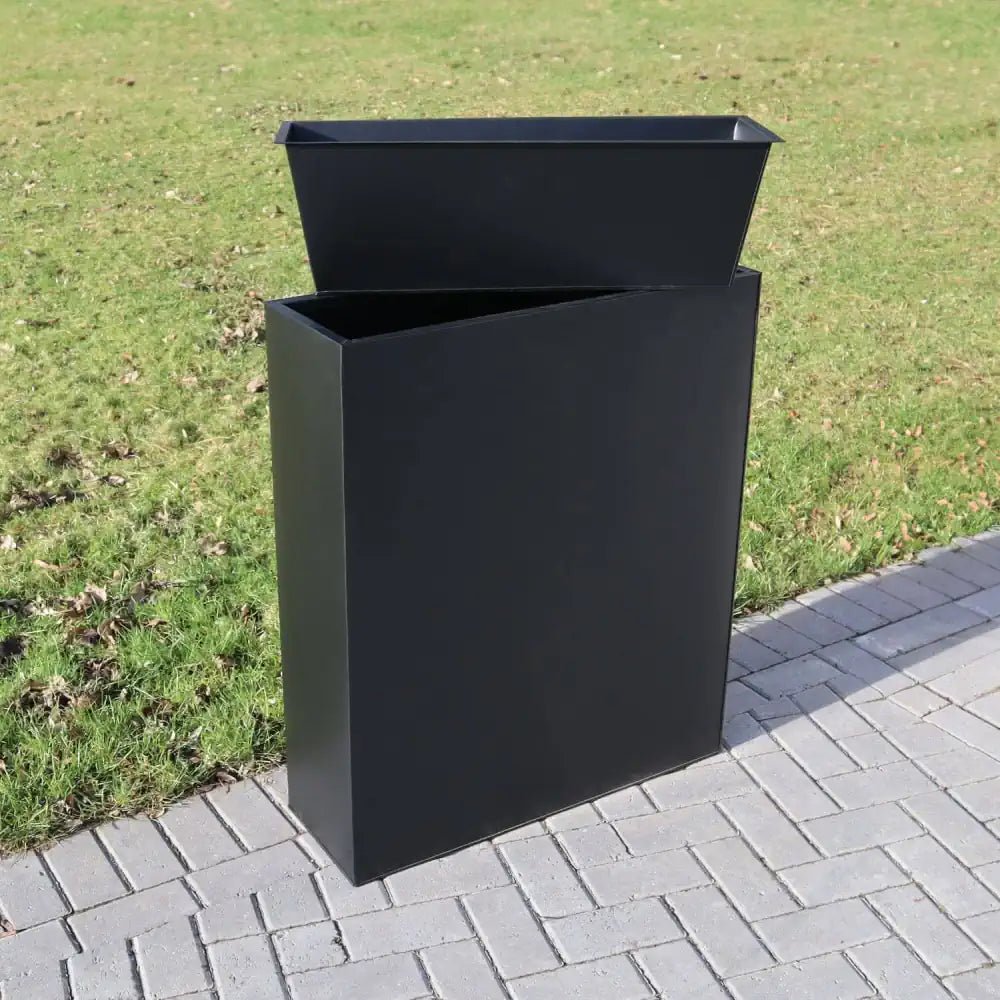 75cm Long Zinc Galvanised Matte Black 90cm Tall Trough Planter – Woven Wood