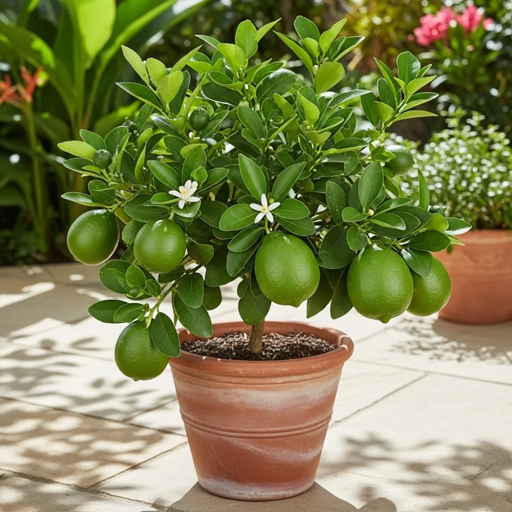 Gift Wrapped 'Tahiti' Patio Lime Tree. Presented in a 5L pot – Woven Wood
