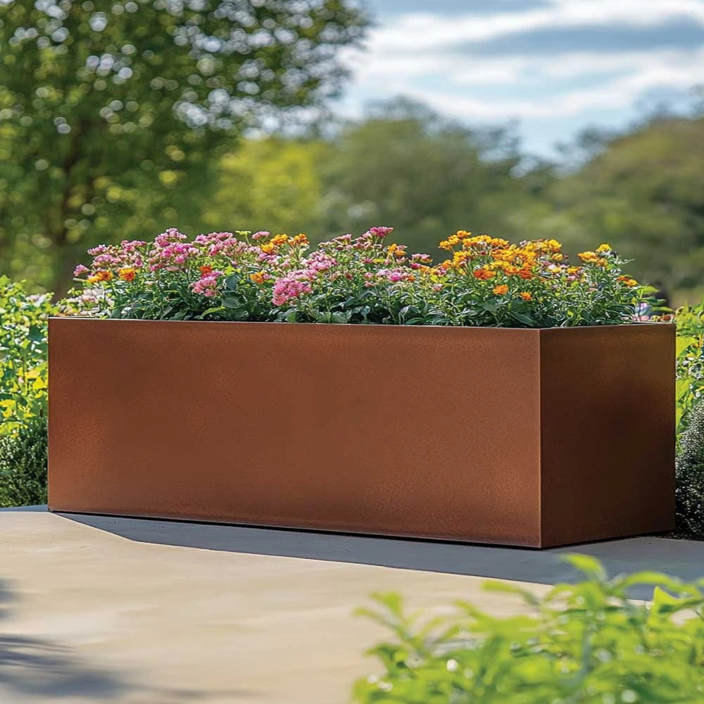 120cm Zinc Galvanised Copper Trough Planter – Woven Wood