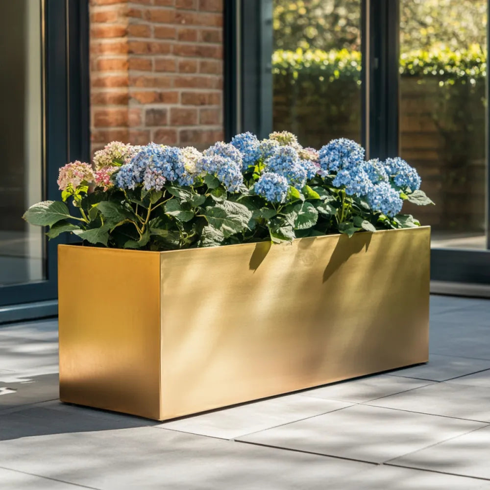 75cm Zinc Galvanised Gold Trough Planter – Woven Wood