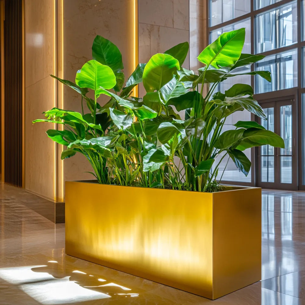 100cm Zinc Galvanised Gold Trough Planter – Woven Wood