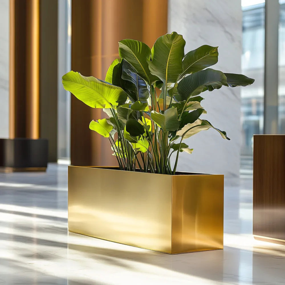 100cm Zinc Galvanised Gold Trough Planter – Woven Wood