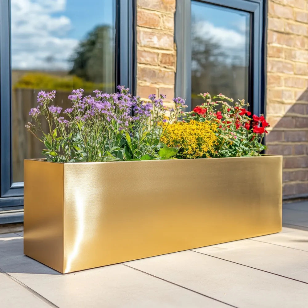 75cm Zinc Galvanised Gold Trough Planter – Woven Wood