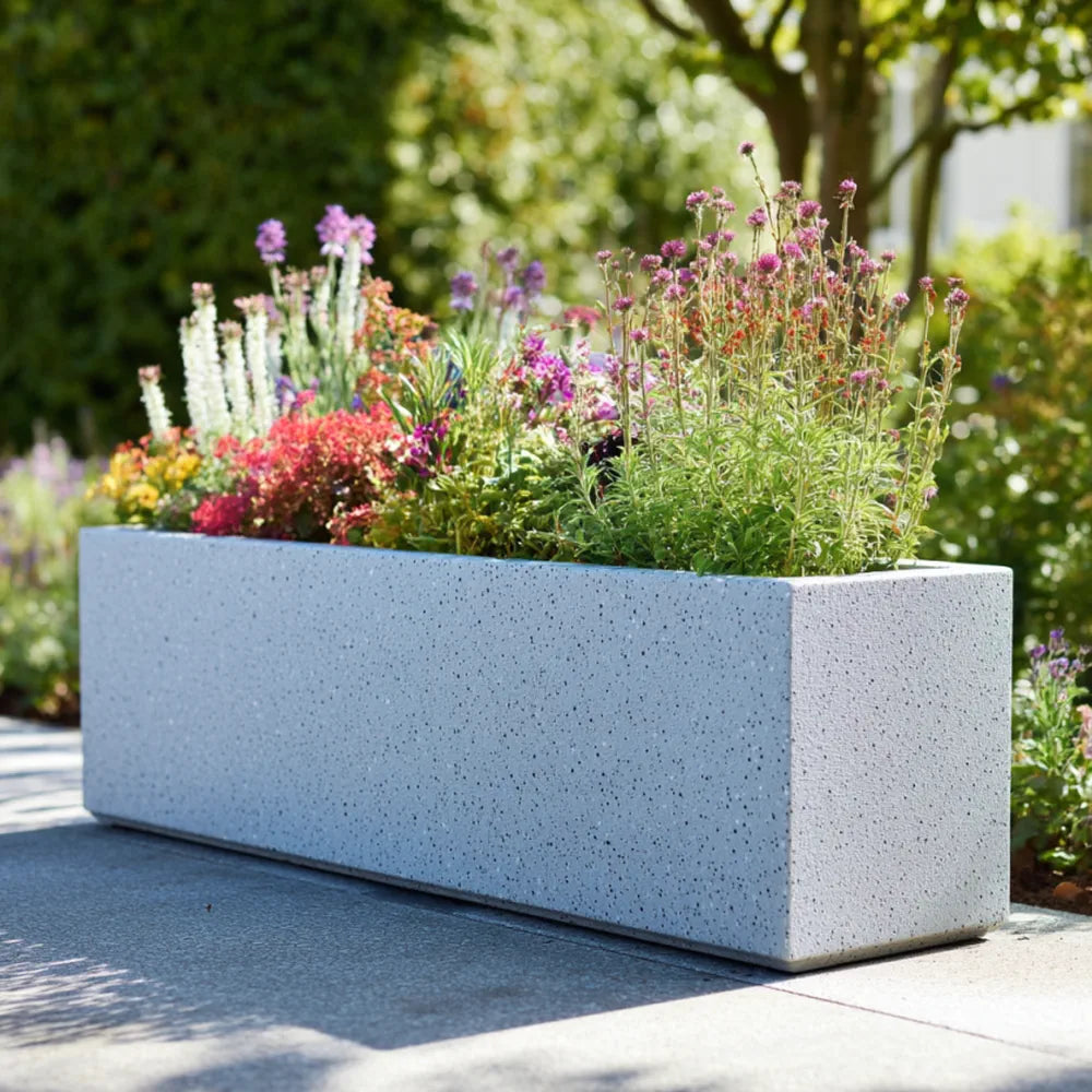 120cm Zinc Galvanised Greystone Effect Trough Planter – Woven Wood