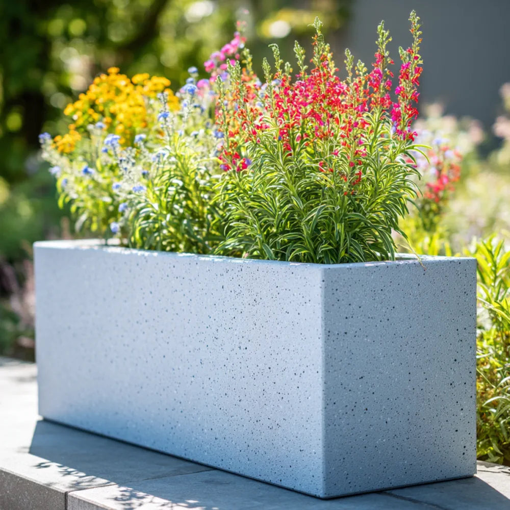 120cm Zinc Galvanised Greystone Effect Trough Planter – Woven Wood