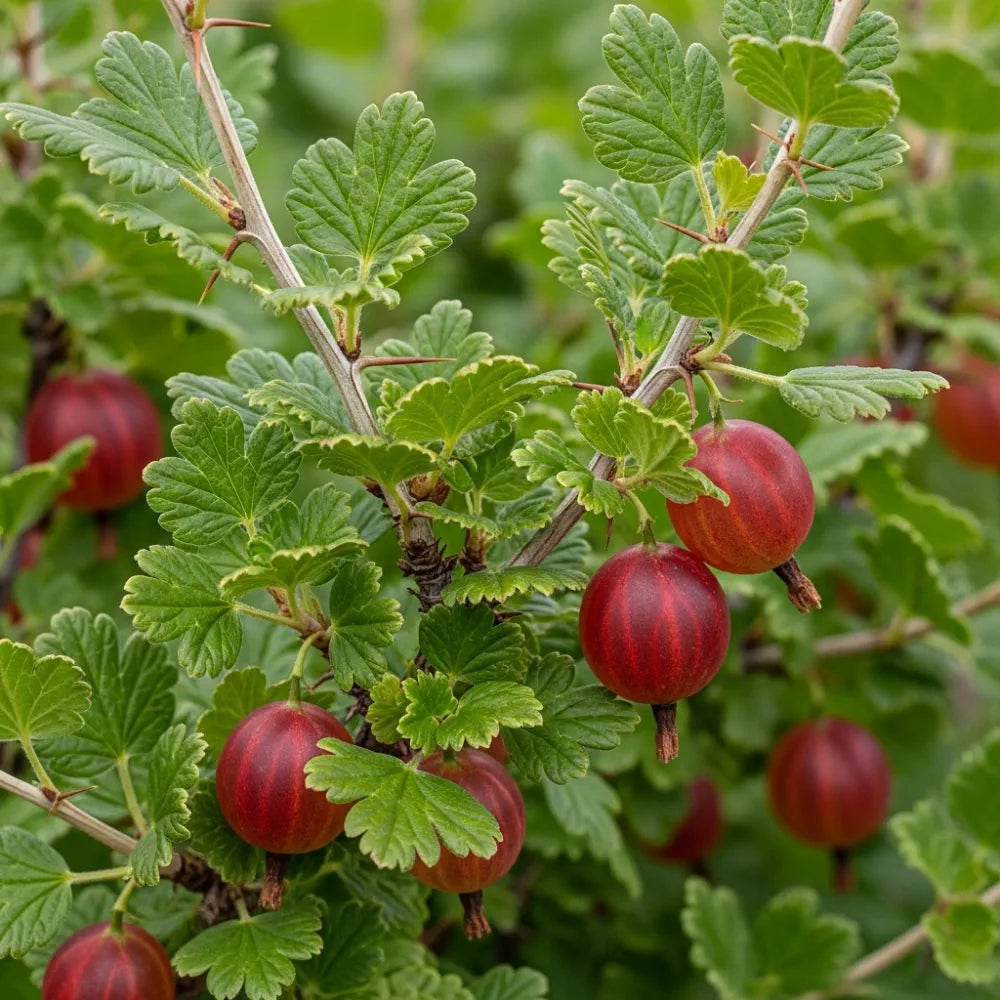 30cm 'Hinnonmaki Red Gooseberry Bush | 3L Pot – Woven Wood