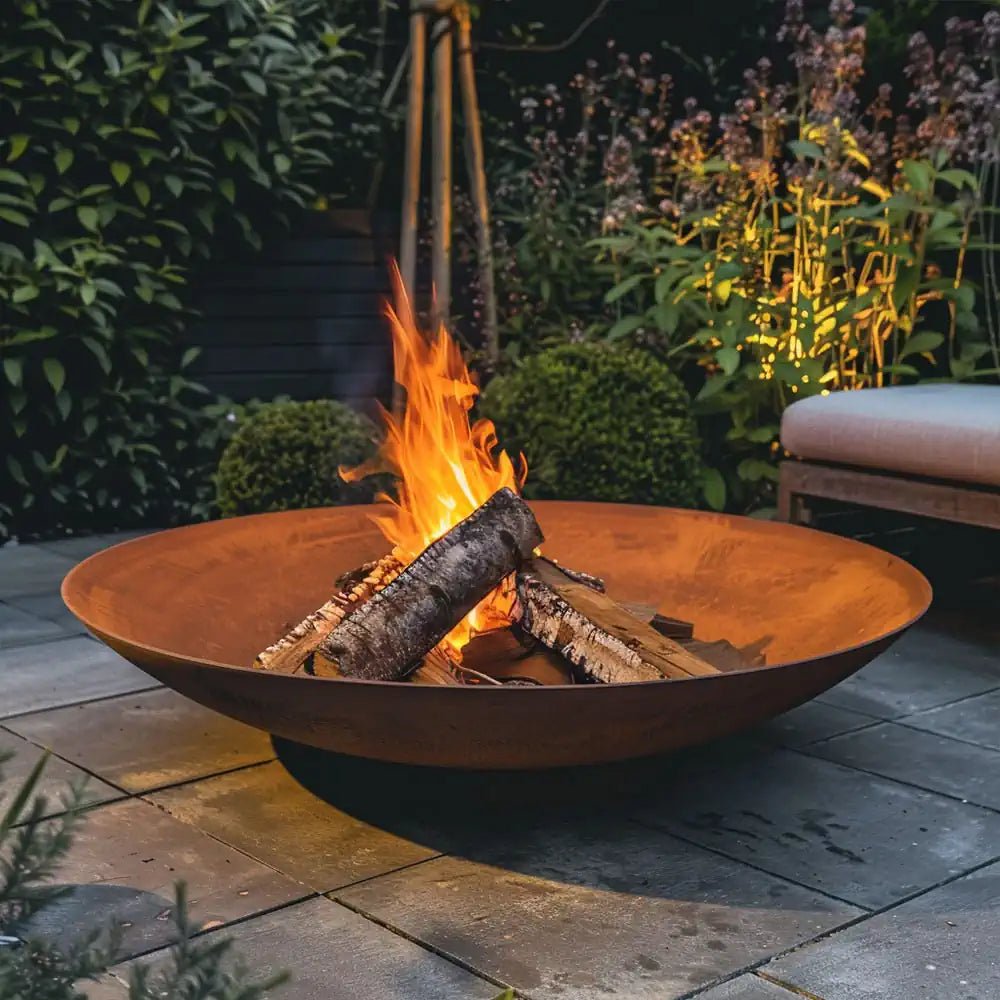 100cm Corten Steel Fire Pit – Woven Wood